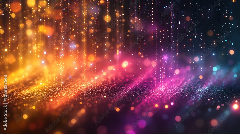 Cascading streams of illuminated data forming glowing holographic ...