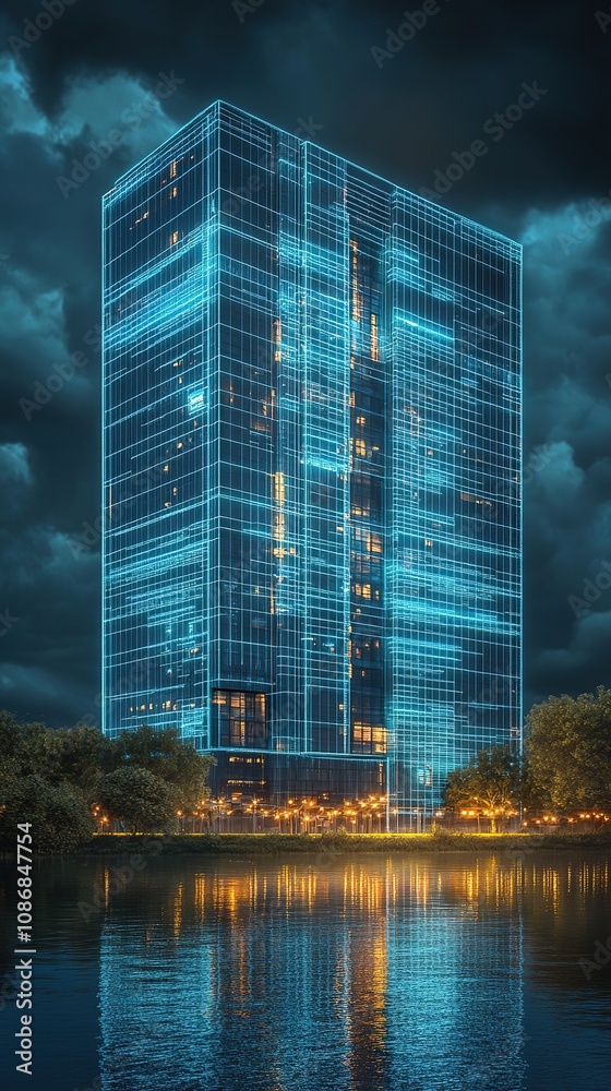 Futuristic Architectural Space Featuring Glowing Transparent Screens ...