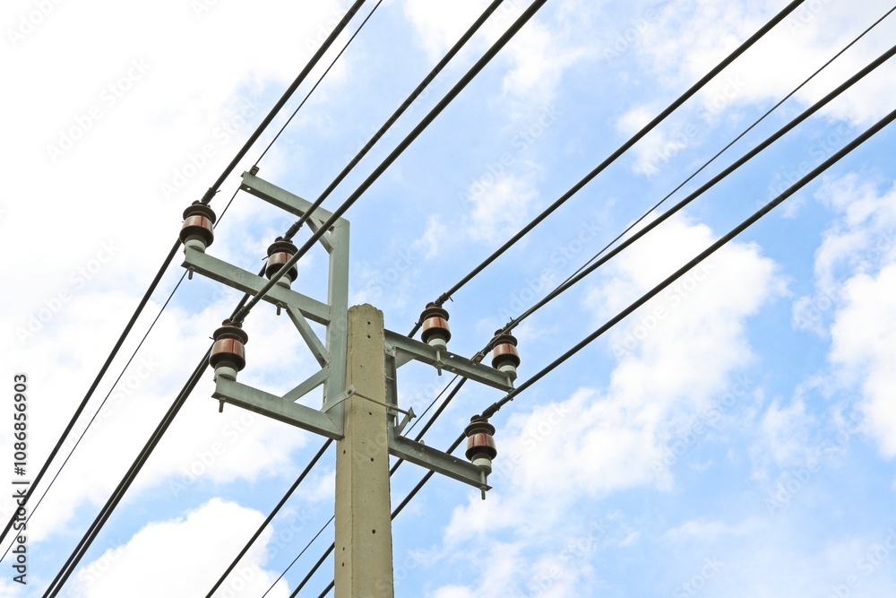 High voltage three phase overhead power lines Stock Photo | Adobe Stock