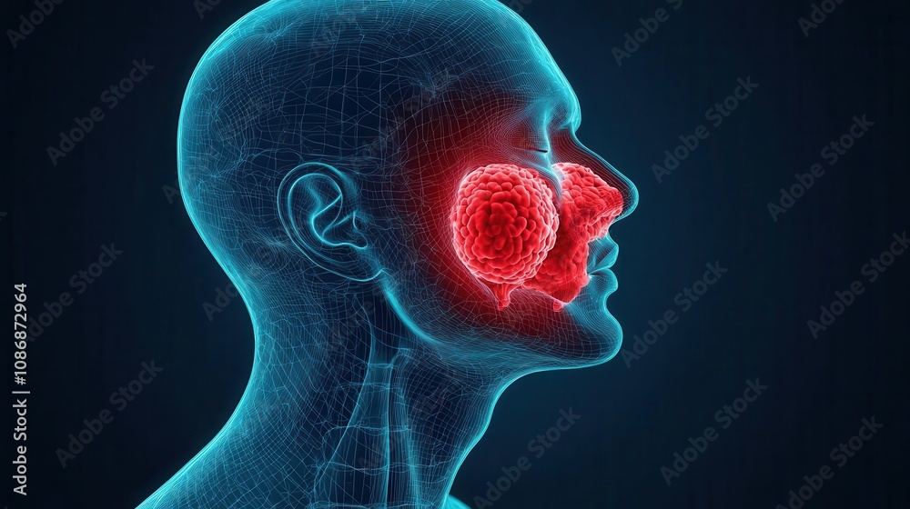 3D Virus Disease: Side Human head with inflamed nasal cavity, common ...