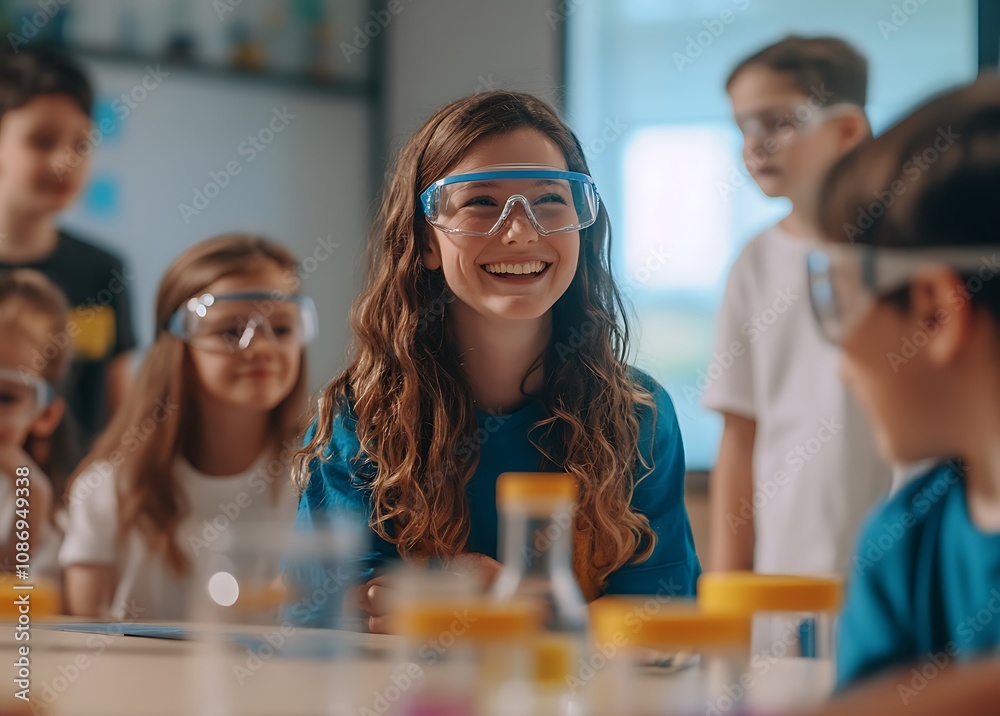 American teacher teaching children how to do science experiments in the ...