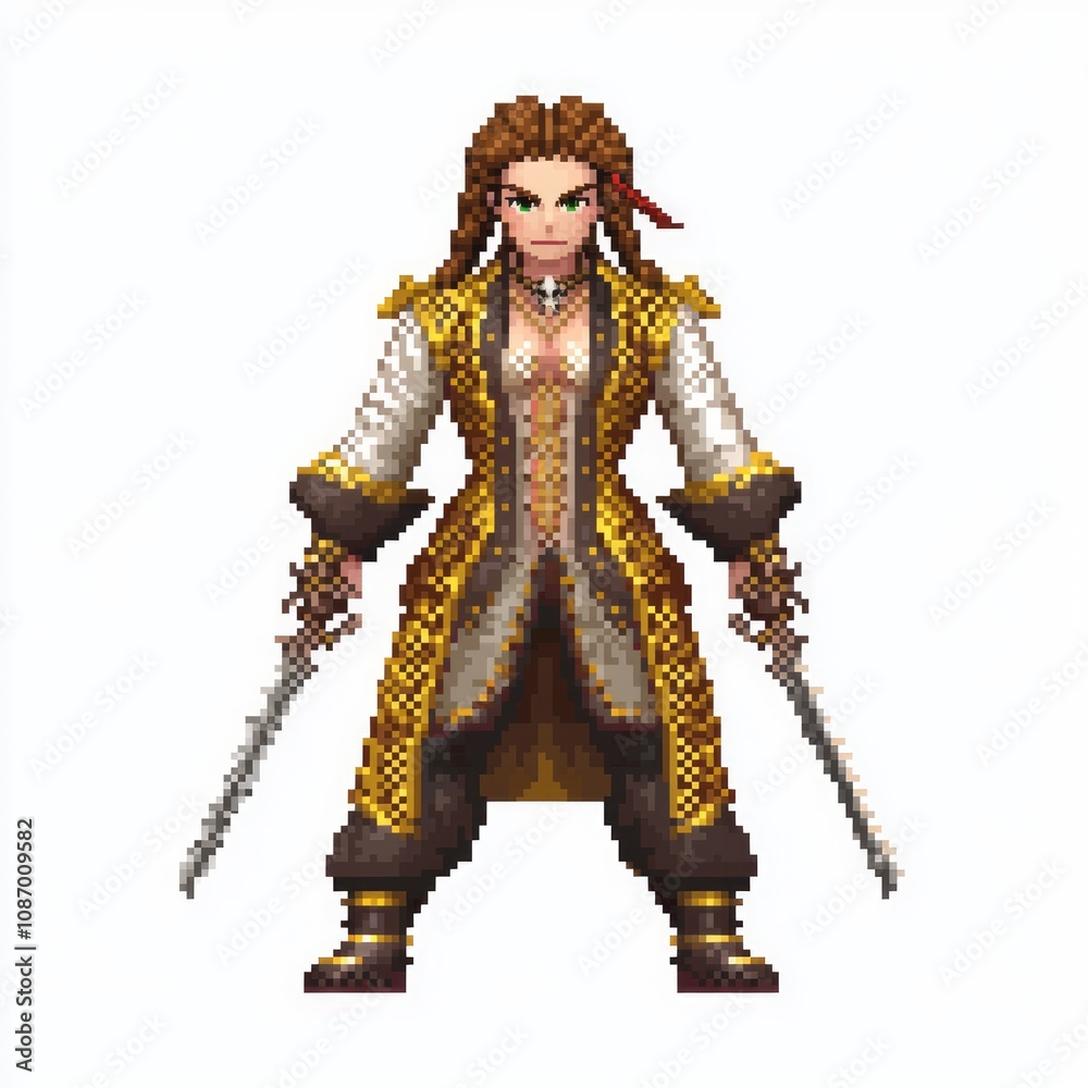 Retro 8-Bit Style NPC Pirate Captain Female Character Model with ...