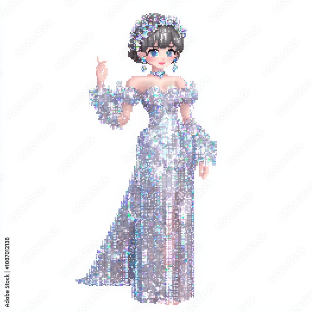 8-Bit Socialite NPC Female Character Model in Pixelated Evening Gown ...