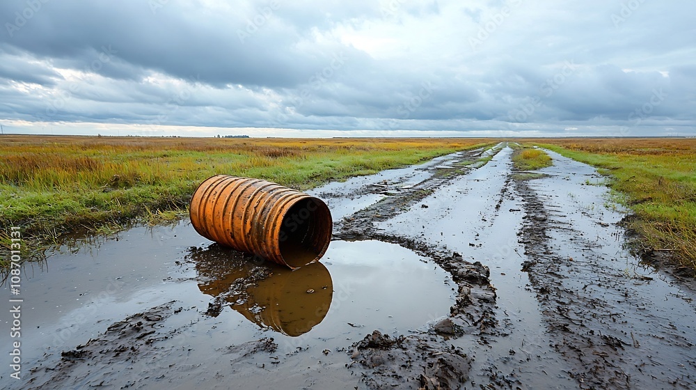 Toxic chemical spill from an overturned barrel leaking into the ...