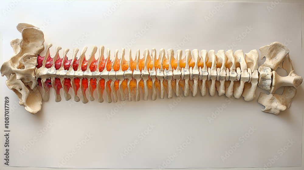 comprehensive anatomy chart illustrates human spine distinctively color ...
