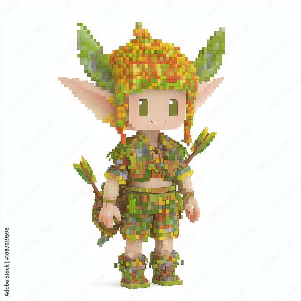 Playful Elf 8-Bit NPC Male Character Model with Vibrant Hair and Quiver ...