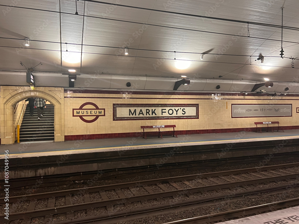 Museum Station Platform with Historic Mark Foy's Signage in Sydney ...
