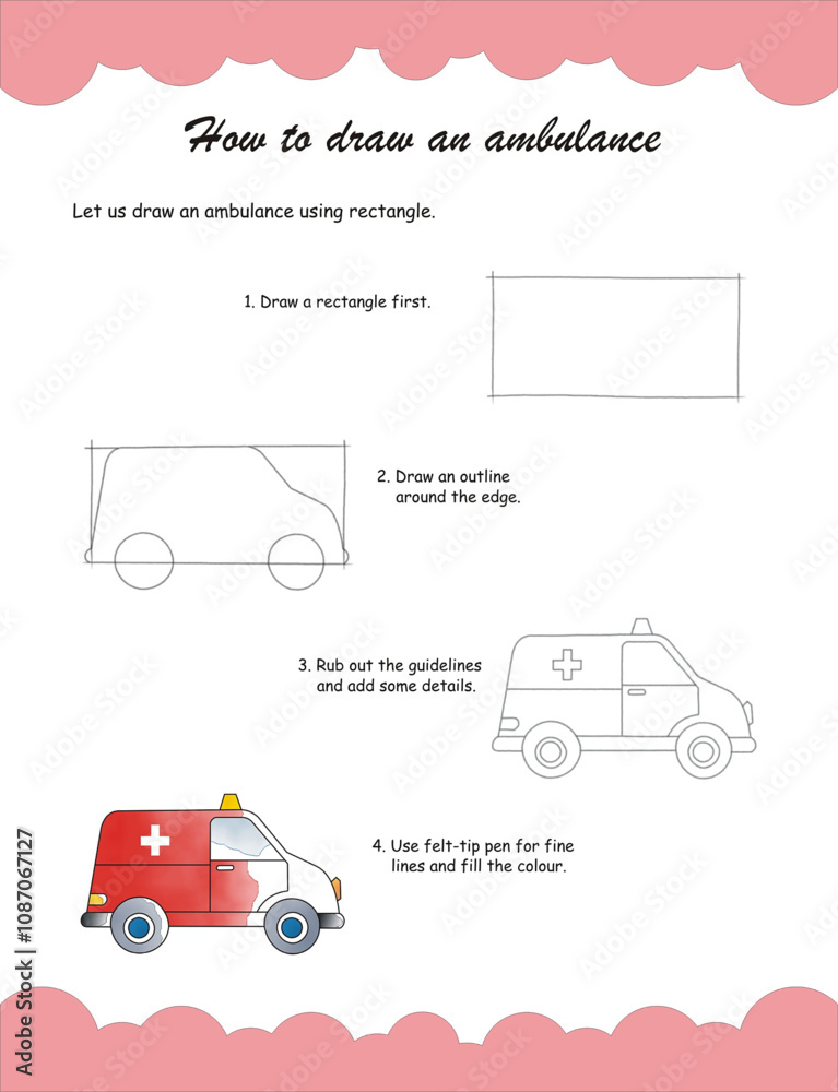 How to draw and color an ambulance for children. Step by step drawing ...