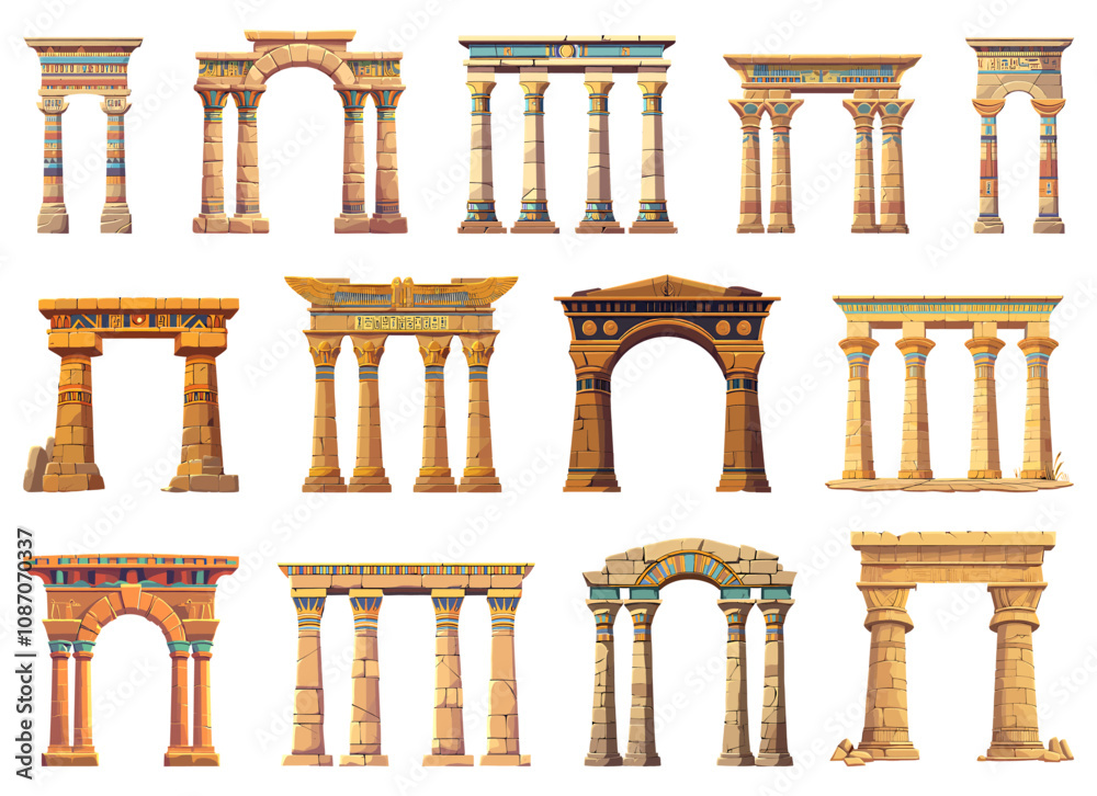 Vector de Stock Ancient Egypt stone columns set. Old pharaoh god temple ...