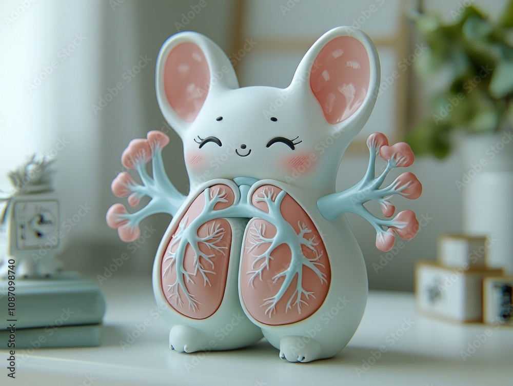 Cute cartoon lungs display inhalation and exhalation expandable ...
