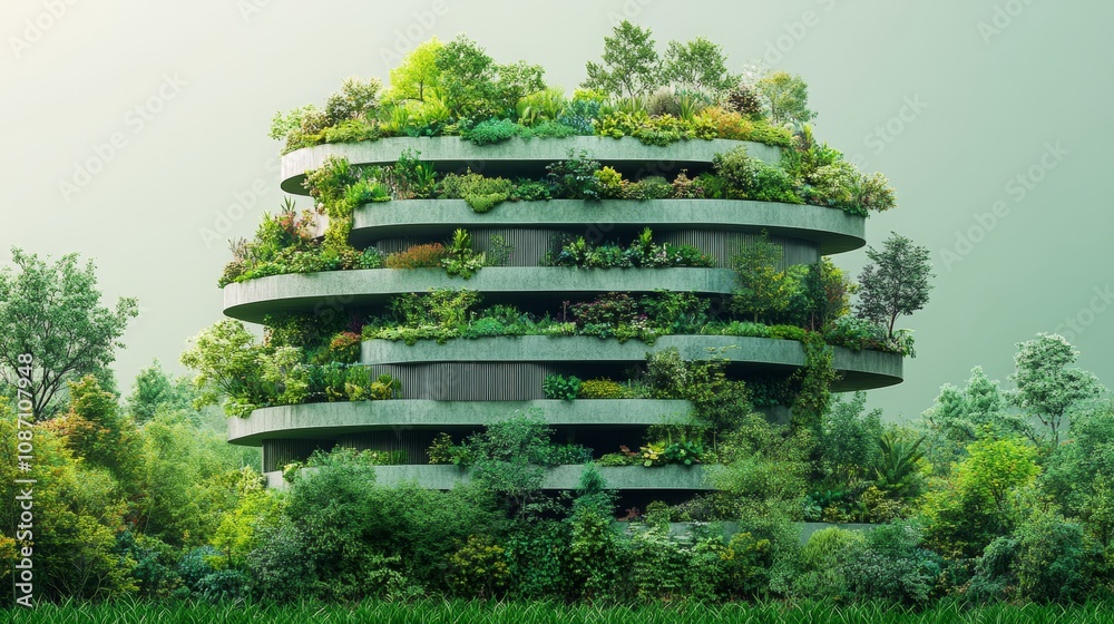 Lush Circular Skyscraper, a modern architectural marvel with green ...