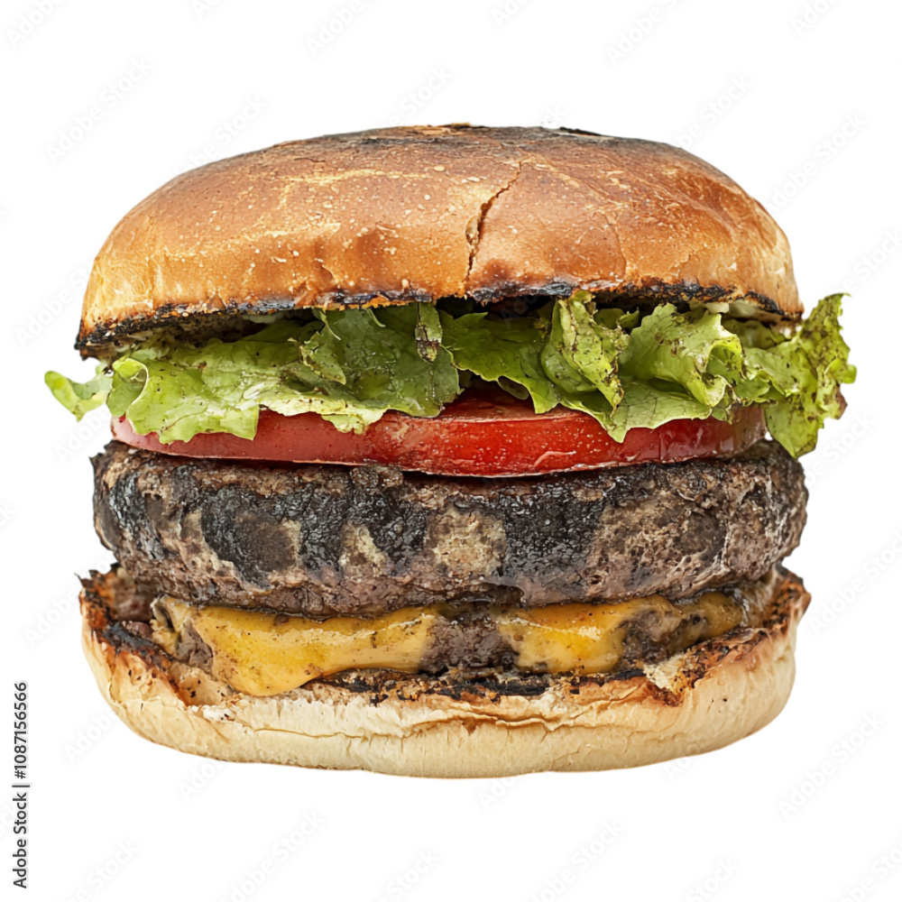 Moldy burger against transparent background for discussions on food ...