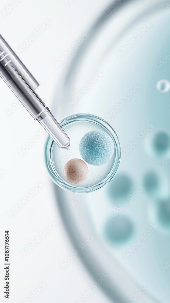 IVF embryo procedure concept, A close-up of a pipette transferring ...