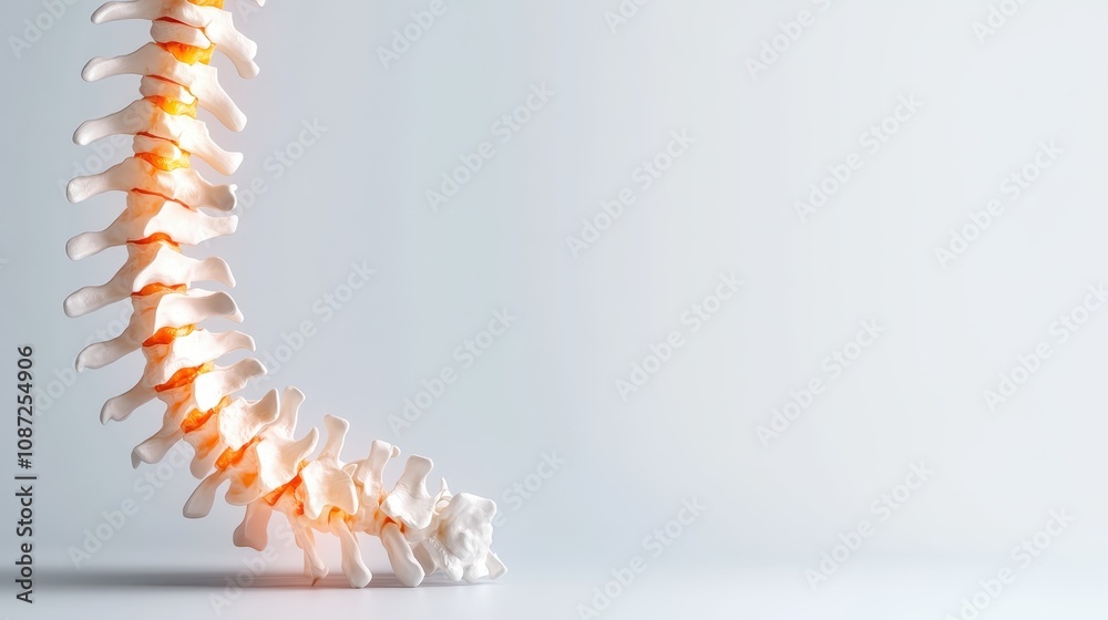 A realistic 3D model of a human spine, showing detailed vertebrae and a ...