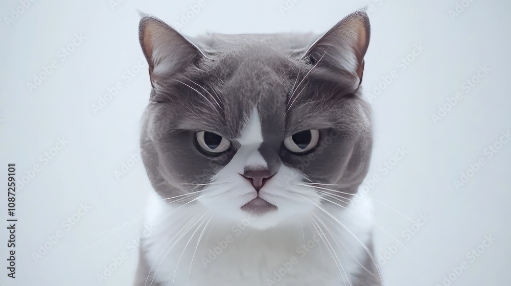 Angry and shocked cat with a cartoonish facial expression, standing out ...