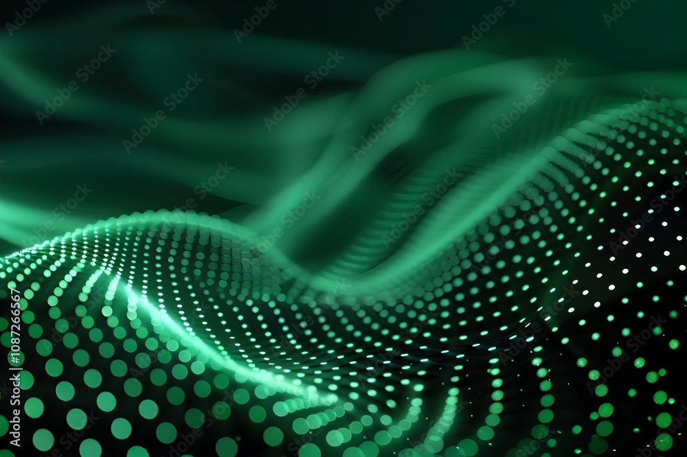 Abstract technology big data digital background with a dot green wave ...
