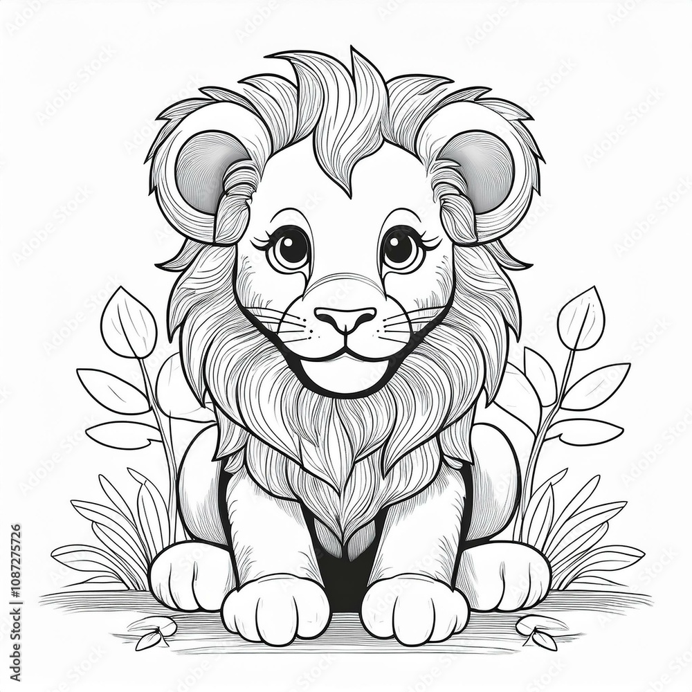 Coloring pages for kids line art baby lion theme Stock Illustration ...