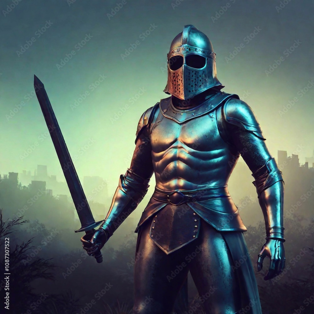 knight man, flat colors illustration, bright and colorful, high ...