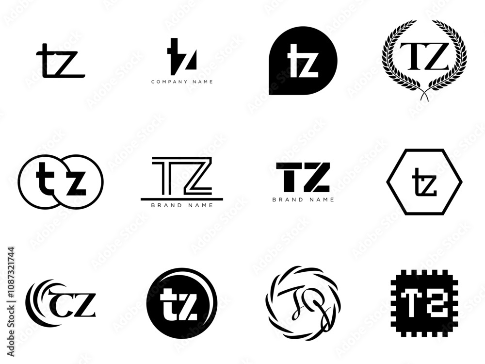 TZ logo company template. Letter t and z logotype. Set different ...