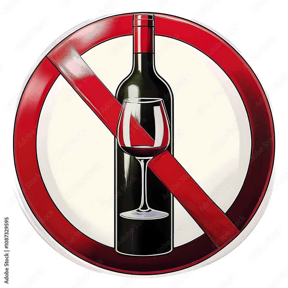 round no drinking allowed sign, a glass on a wine bottle crossed with a ...