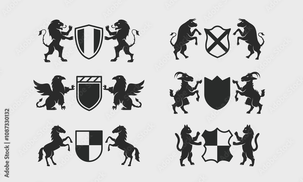 Heraldic, Crest, Coat of Arms templates. Heraldic logo template with ...