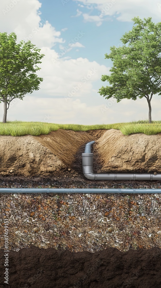 Underground Pipe Installation: Cross Section View of Pipe System Stock ...