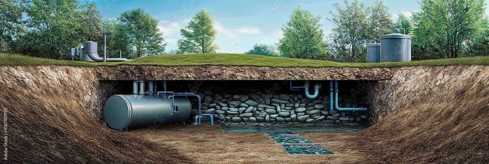 Underground Pipe System Illustration: Cross Section View of Water Tank ...