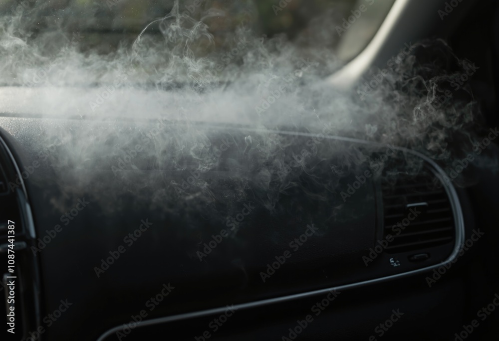 Interior of a Car with Smoke Emitting from Air Conditioning Vents ...
