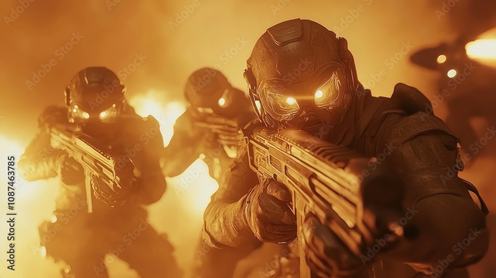 Intense Battle Scene: Soldiers Taking Cover from Alien Ships with Fear ...