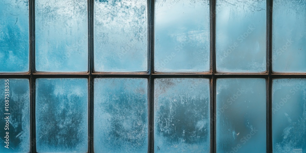 Light blue glass window featuring a rough film texture, creating an ...
