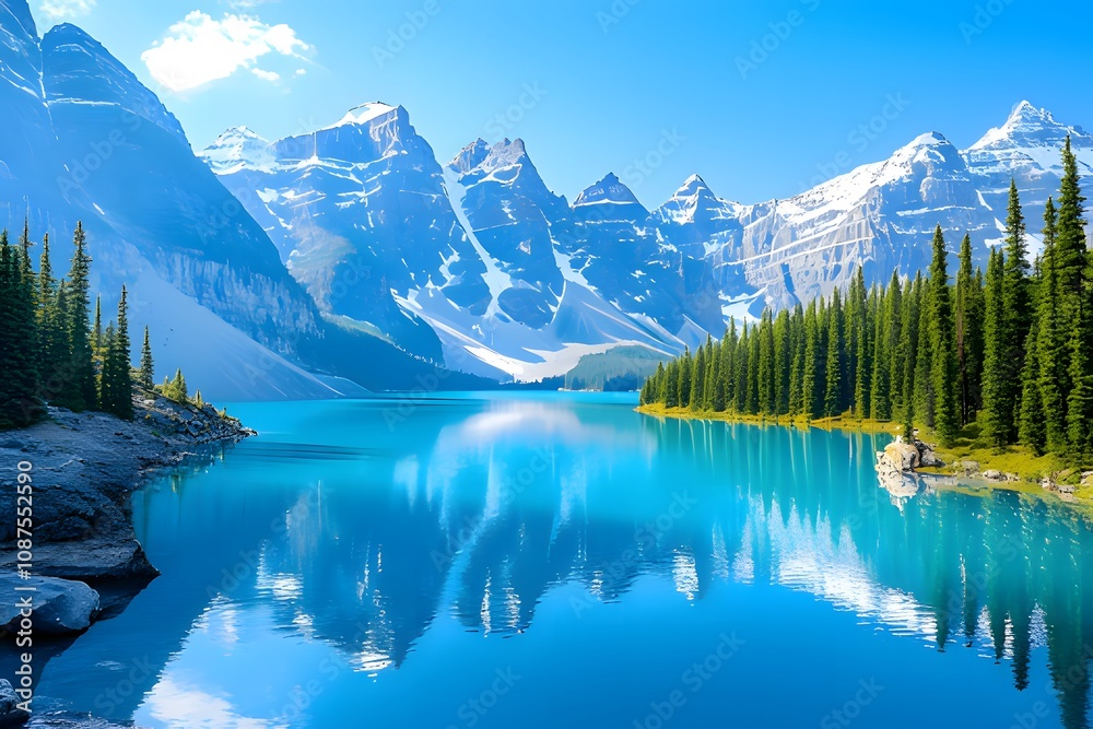 A breathtaking view of Moraine Lake in Banff National Park, Canada. The ...