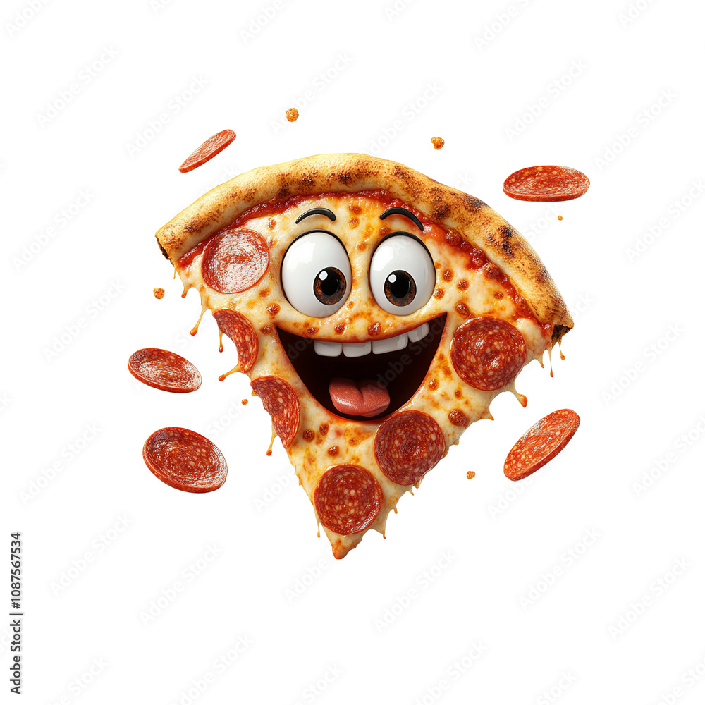Happy Pepperoni Pizza Slice Cartoon Character with Falling Pepperoni ...