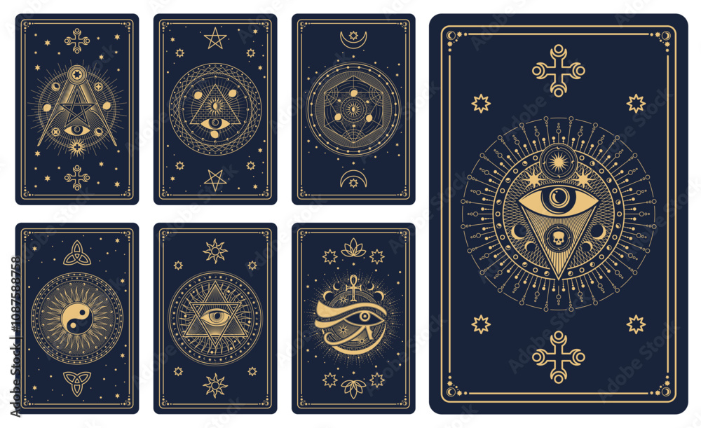 Magic tarot cards with astrological, occult, mystical symbols. Vector ...