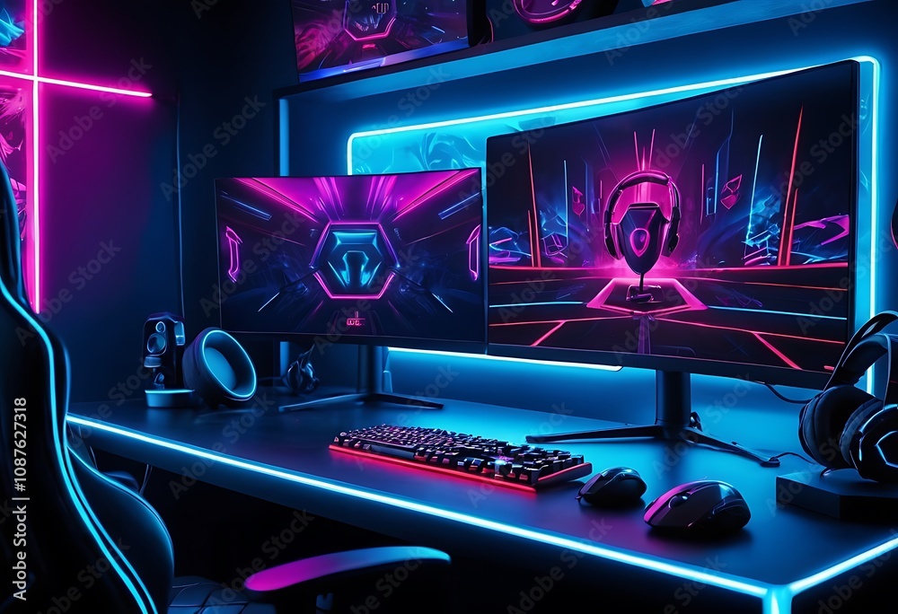 Powerful Personal Computer Gamer Rig with First-Person Shooter Game on ...