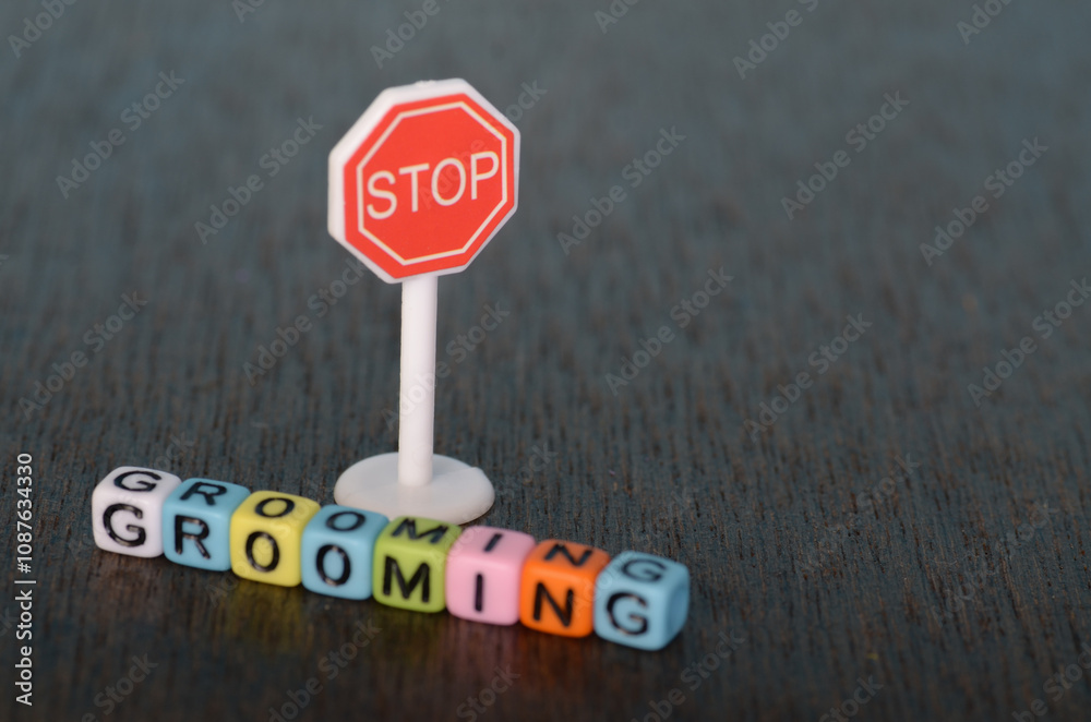 Alphabet Beads Spelling 'grooming' with Stop Sign, Highlighting ...