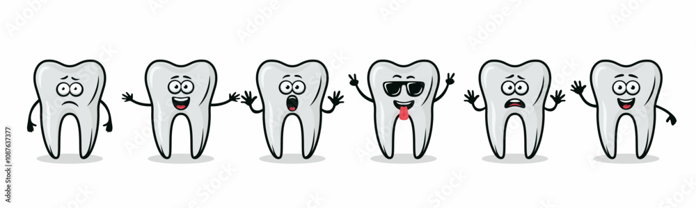 Adorable Tooth Characters Showing Different Emotions. Flat Vector Tooth ...