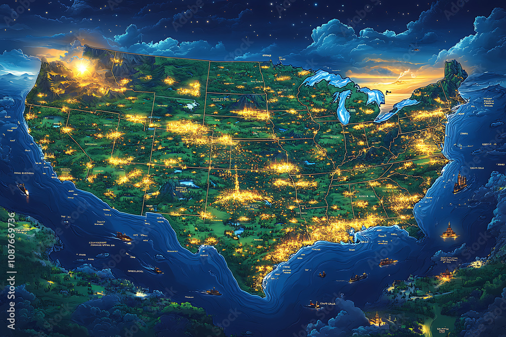 A highly detailed state map with labeled cities, highways, rivers, and ...