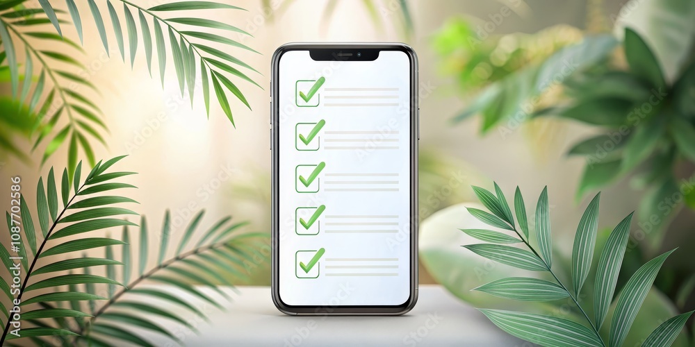 Smartphone Checklist App Mockup Tropical Leaves Background, Minimalist ...