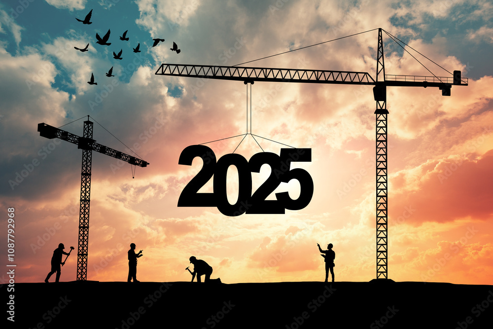 Silhouette staff works as a to prepare to welcome the new year 2025 ...