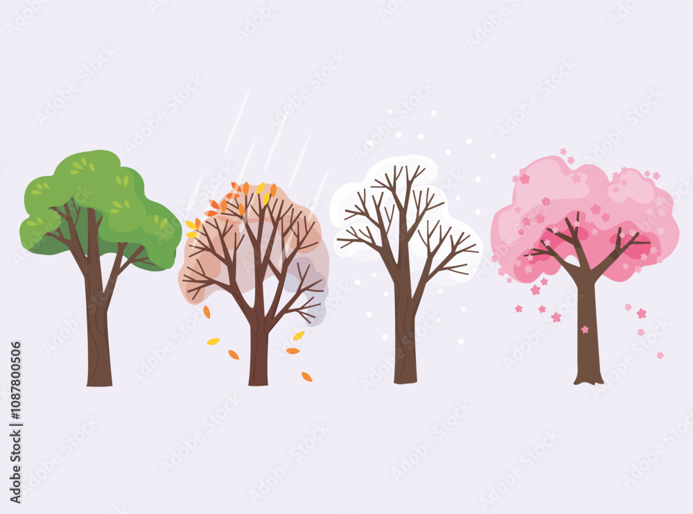 Four seasons icon set. Trees in four different stages of appearance of ...