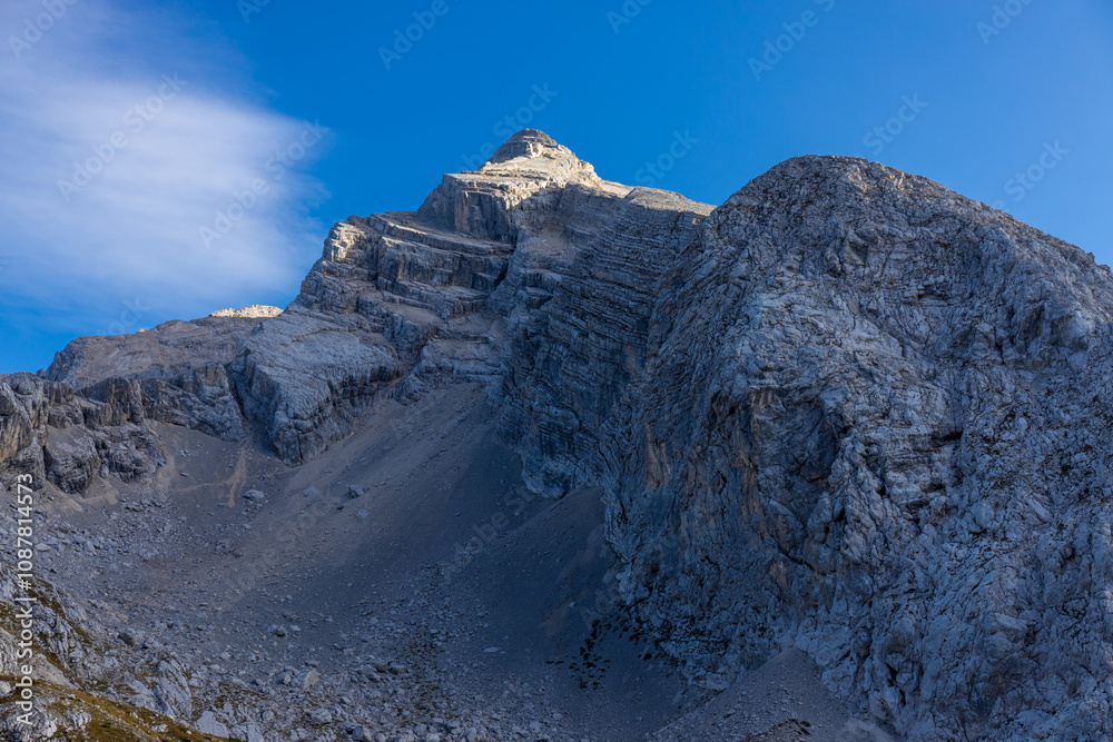 Antelao Peak, located in the Dolomites, is a prominent mountain ideal ...