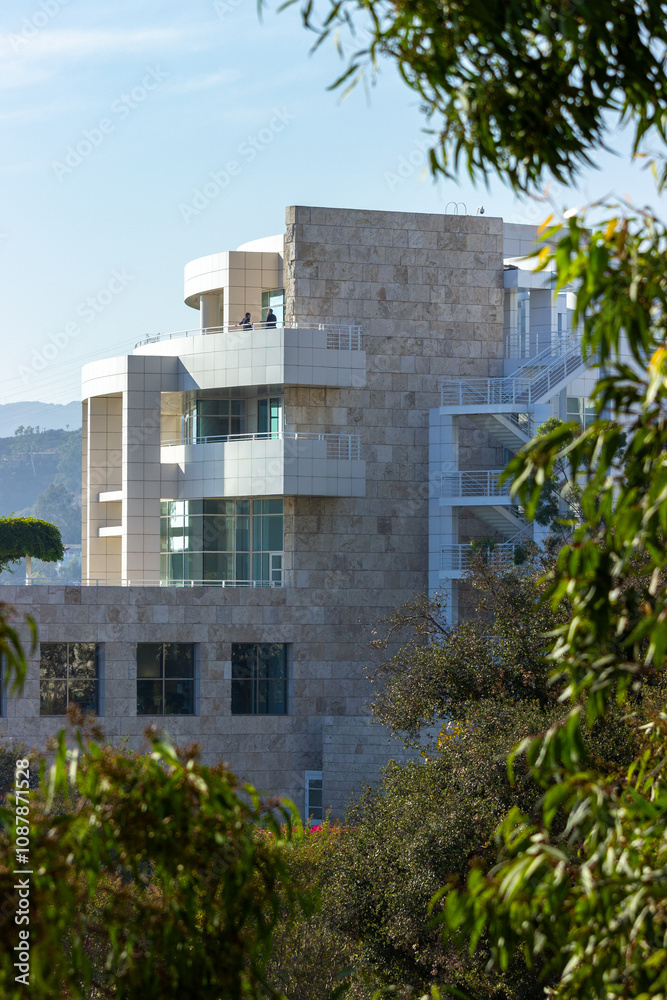 The image showcases a modern architectural building at the Getty Museum ...
