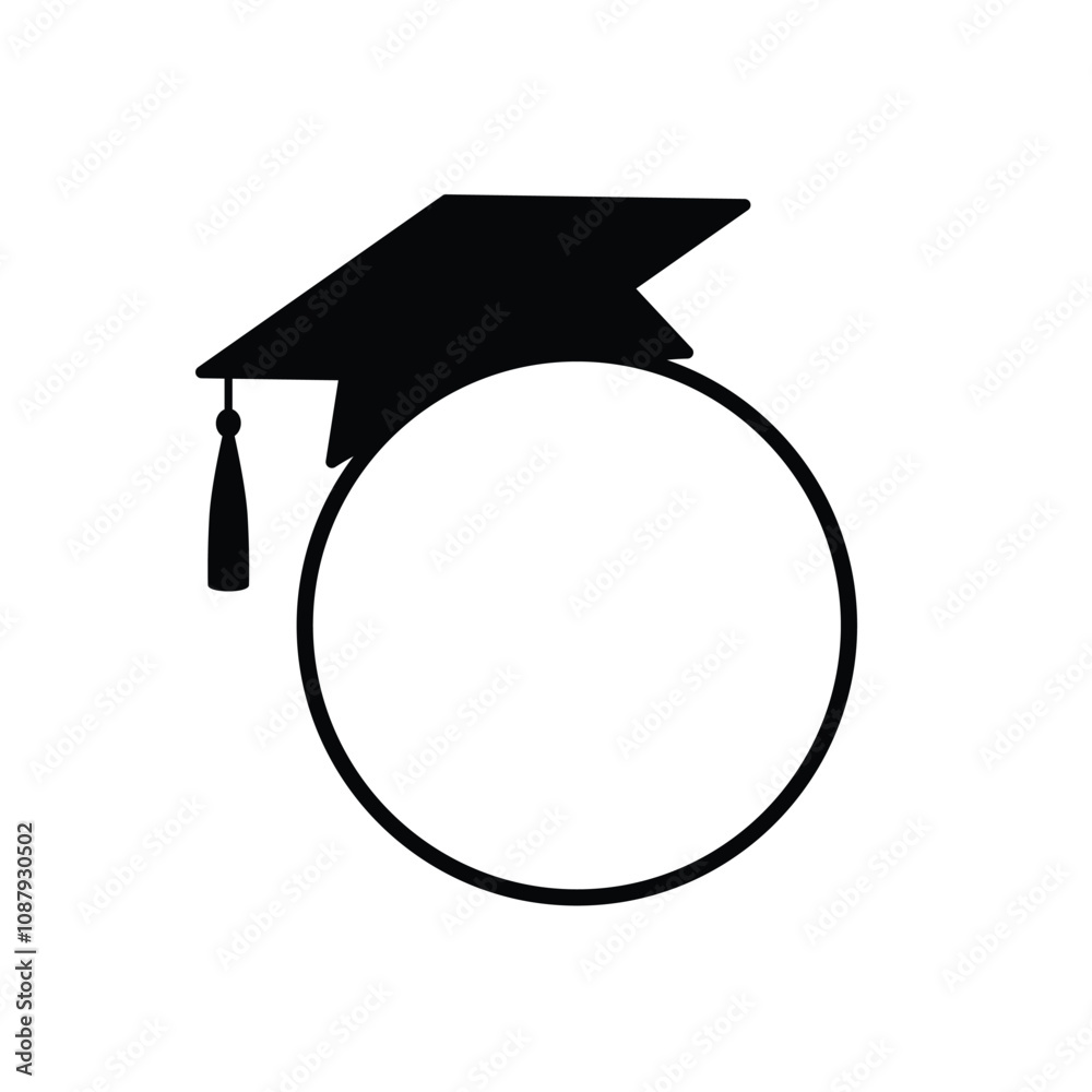Graduation cap circle monogram icon. Clipart image isolated on white ...