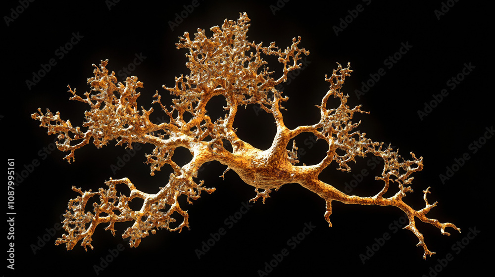 Golden Neuron 3D Render: Prion Protein Aggregates, Neurological ...