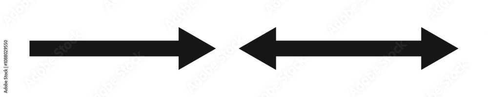 Arrow and double arrow icons. Look here symbols. Black horizontal ...