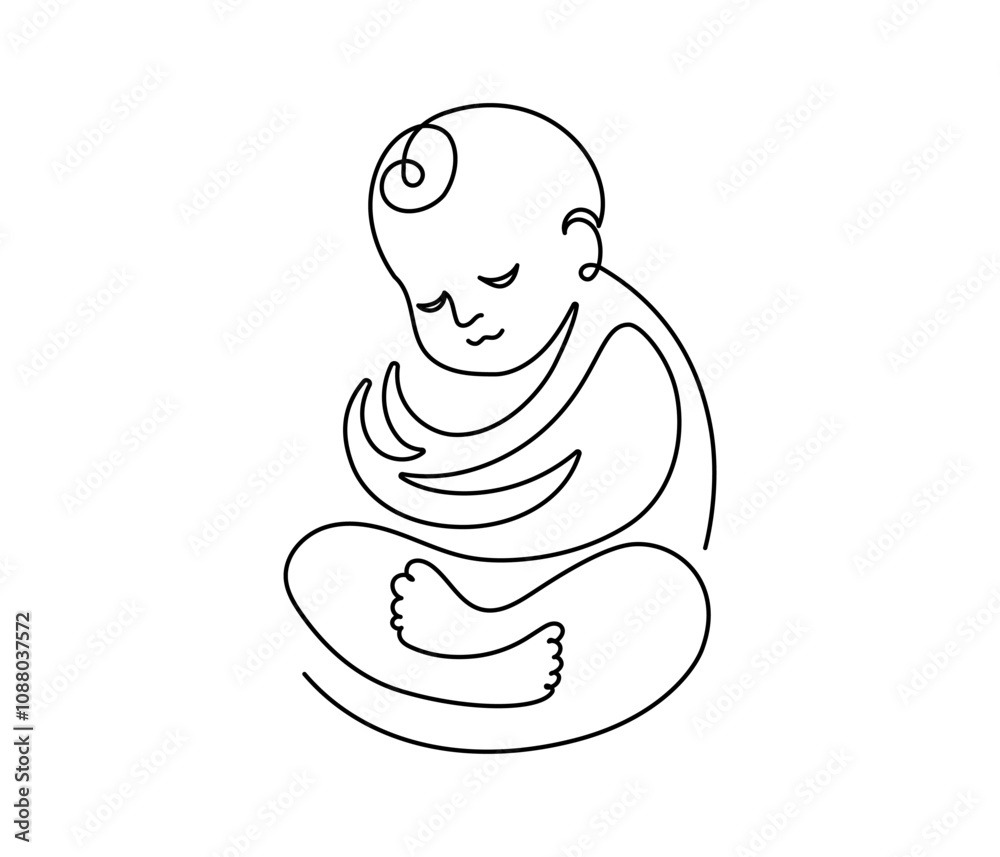 New born baby in one continuous line drawing. Prenatal or reproductive ...