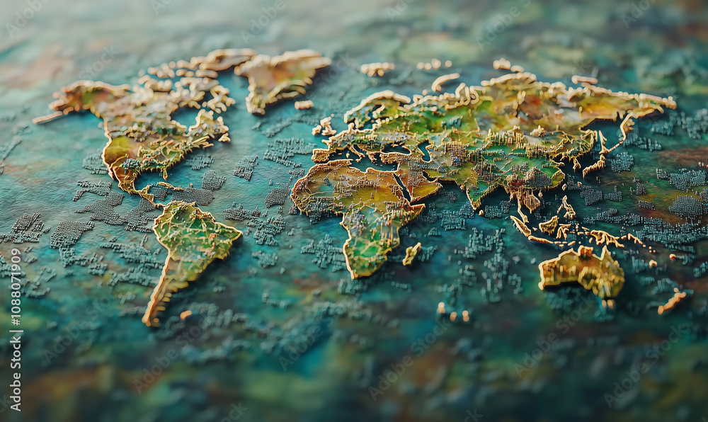 An abstract background artistic world map with watercolors spreading ...