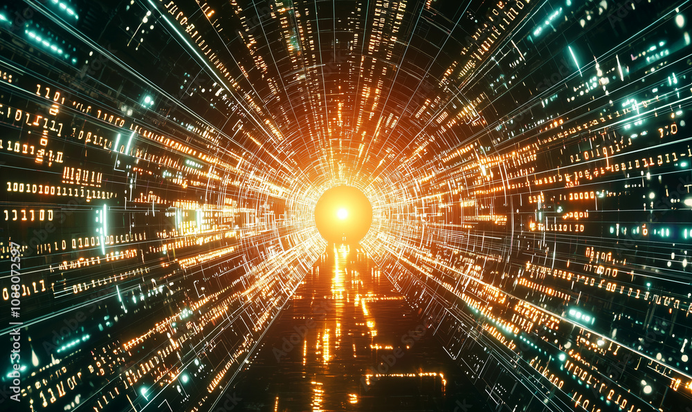 Abstract background futuristic technology of tunnel of information ...