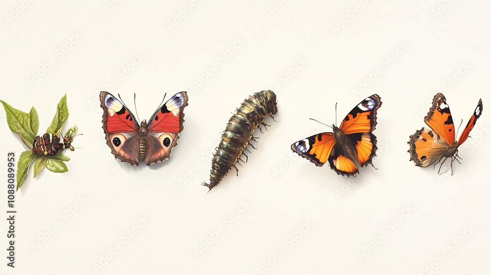 Butterfly life cycle stages egg, larva, pupa, adult. Detailed ...