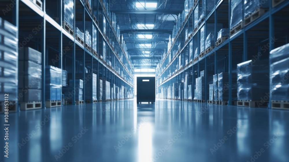 A high-tech AI-driven smart warehouse management system, modern ...